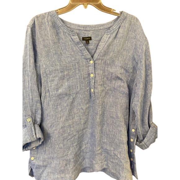 Talbots | Tops | Talbots Top Womens Size Xl Blue Tunic Roll Tab Sleeve ...